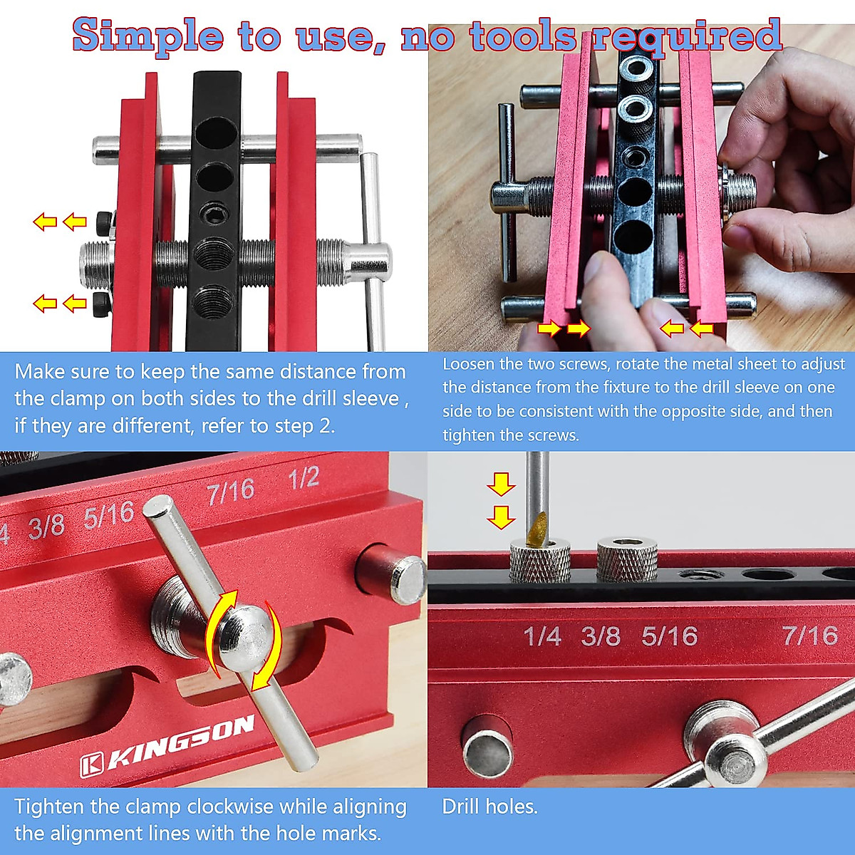 Kingson Self Centering Dowel Jig, Wood Doweling Hole Drill Guide Tool with Step Drill Guide Bushings Set, Woodworking Joints Tools for DIY Project