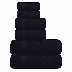 Elvana Home Ultra Soft 6 Pack Cotton Towel Set, Contains 2 Bath Towels 28x55 inch, 2 Hand Towels 16x24 inch & 2 Wash Coths 12x12 inch, Ideal for Everyday use, Compact & Lightweight - Black