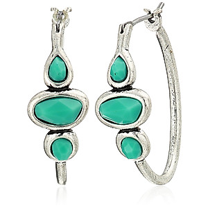 Lucky Brand Silver-Tone Turquoise 1" Hoops Earrings, One Size, Silver and Green