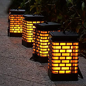 arzerlize Solar Lanterns Outdoor Hanging, Garden Decorations, led Solar Lights Dancing Flame Patio Decor Pathway Landscape Waterproof auto on/Off Yellow 4/P