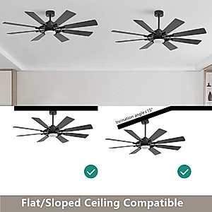 ELEHINSER 60" Ceiling Fan with Lights and Remote Control, Wood 8 Blades 6-Speed Noiseless Reversible DC Motor, Modern Windmill Ceiling fan for Kitchen Bedroom Dining Living Room, Black