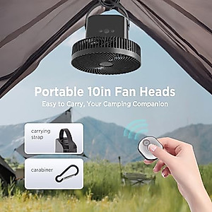 Marchpower 10in Outdoor Standing Fan, Foldable Camping Fan with Detachable Tripod 10000mAh Rechargeable Travel Fan with Remote Quiet Oscillating Fan Adjustable Height Pedestal Floor Fan for Home