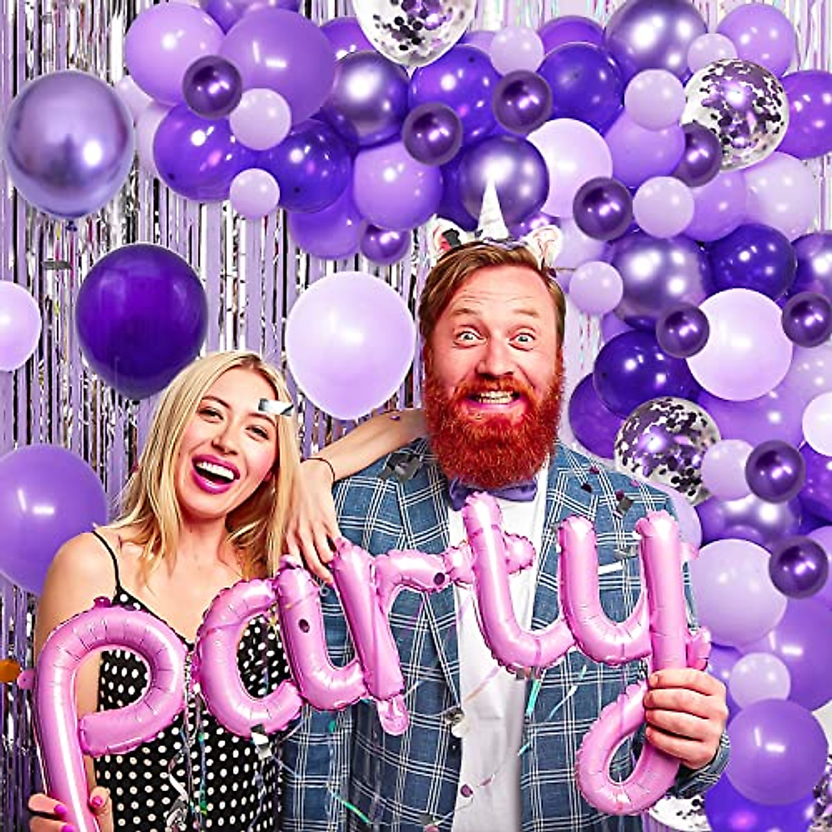 Purple Shades Balloons Garland Arch Kit-128Pcs 5” 12” Dark Pastel Light Metallic Confetti Purple Balloons Arch Set for Purple Wedding Birthday Baby Shower Graduation Party Decorations