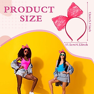 Xinnun 80s Neon Lace Bow Headband 80s Halloween Costume Accessories Knot Head Wrap Pink 1980 Cosplay Hairband for Party Women