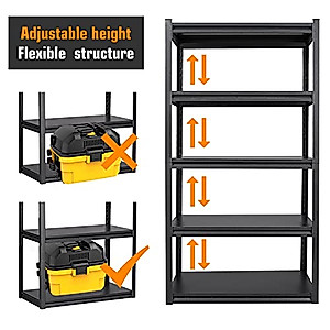 ZAOUS Garage Shelving Heavy Duty Loads 1500LBS, 63" Heavy Duty Garage Storage Shelves, Adjustable 5 Tier Metal Shelves for Garage Basement Kitchen Warehouse, 63" H x 34" W x 18" D (5-Tier)