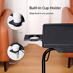 TV Tray Table, Allpop Adjustable TV Dinner Tray for Eating, Folding Laptop Table with 6 Heights & 3 Tilt Angles, Cup Holder for Bed & Sofa, Black