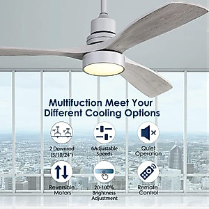 Sofucor 52" Retro Style Ceiling Fan with Light Memory Function, 6 Speeds, Solid Wood Ceiling Fan for Bedroom, Rustic, Farmhouse, Study, Living Room, Porch, Patio