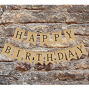 Burlap Happy Birthday Banner, Assembled Birthday Party Decorations for Men Women