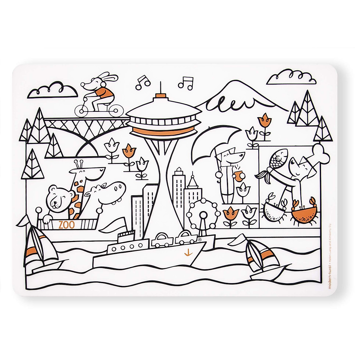 modern-twist 10 x 14 Reusable, Waterproof Coloring Mark-Mat Sheet for Kids, 100% Food-Grade Silicone, Pack of 1, Seattle