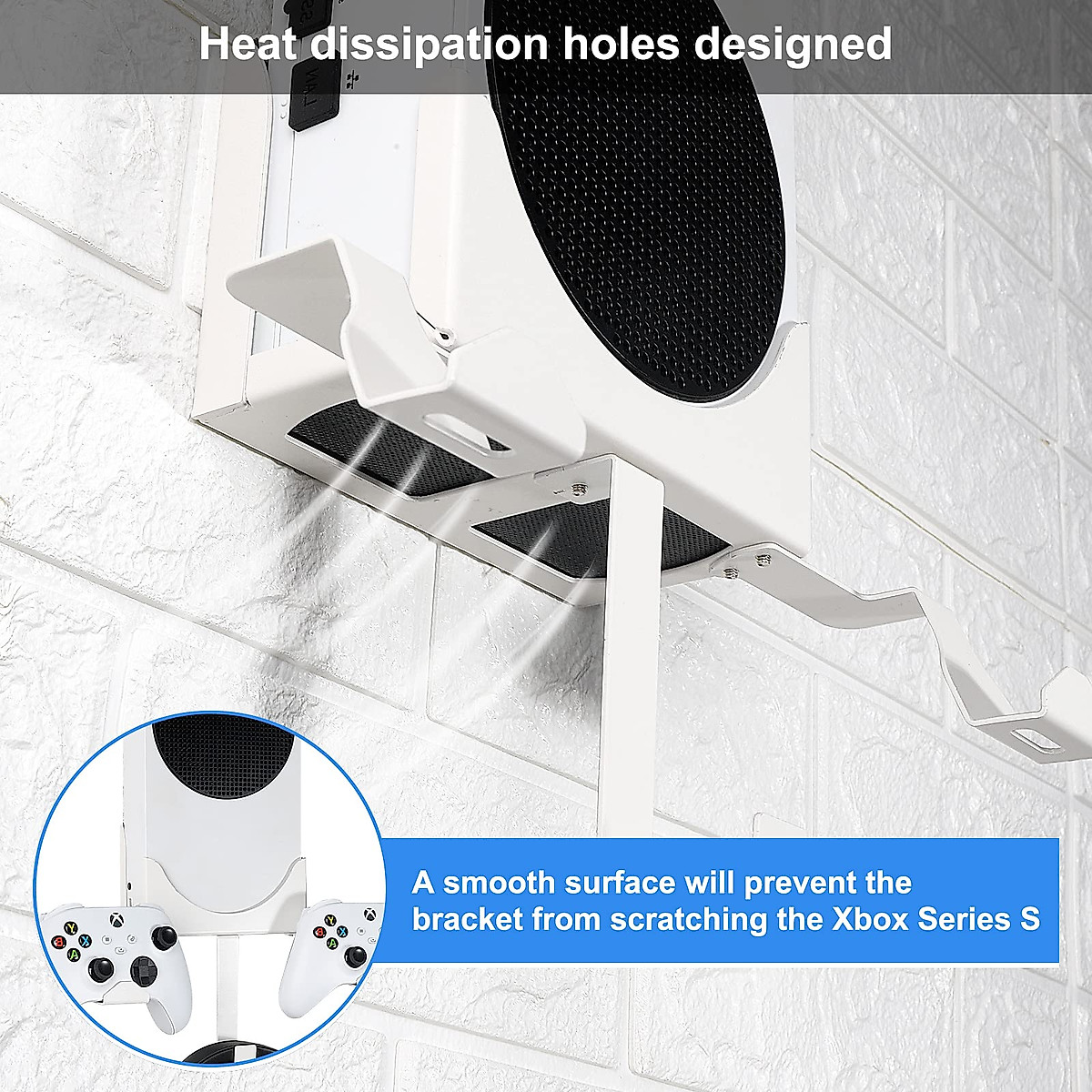 Wall Mount for XBOX Series S, XBOX Series S Wall Mount Kit, with Detachable Controller Holder & Headphone Hanger & Dust Plugs Net kits, Metal Stand for XBOX Series S (NOT FOR XBOX ONE S)