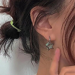 Star Green Jade Flower Cuff Small Hoop Earrings for Women Girls Cute Unique Tiny Huggie Hoops With Star Charm Hypoallergenic Fashion Y2K Jewerly Gifts Daughter Birthday Christmas