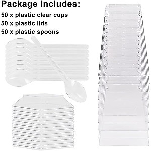 BEGA HOME Dessert Cups - 5oz 50 Cups, 50 Lids and 50 Spoons - Great for Parfaits, Pudding, Yogurt, & Mini Treats - Small Clear Plastic Cups, Yogurt Parfait Cups with Lids & Spoons