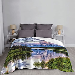 Grand Teton National Park Print Fleece Throw Blanket for Couch Ultra Soft Lightweight Flannel Blanket, 50" X 60"