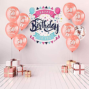 HOWAF 50th Birthday Balloons, Pack Of 30 Rose Gold Birthday Balloons Latex Confetti Balloons & 2 Ribbons for Men Women Happy 50th Birthday Party Decorations Supplies
