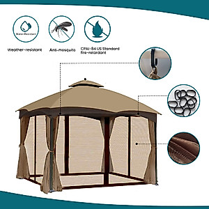 Gazebo Universal Replacement Mosquito Netting - Wonwon Outdoor Gazebo Canopy 4-Panel Screen Walls with Zipper for 10' x 12' Gazebo (Mosquito Net Only) (Brown)