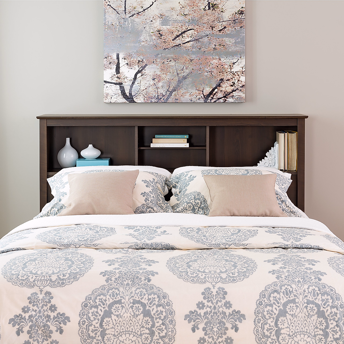 Prepac Stylish Full/Queen Headboard with 3 Compartments, Deep Bookcase Style Headboard for Full/Queen Size Beds 11" D x 65.75" W x 43" H, Espresso, ESH-6643