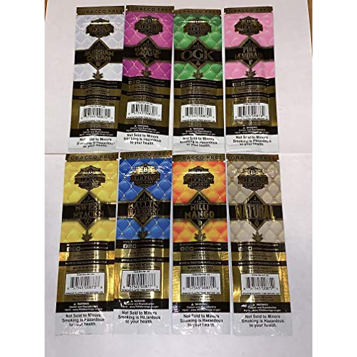 Billionaire Hemp Wraps Variety Pack (16 Wraps) 8 Packs one Each Flavor; OGK Natural Ballin' Blueberry Milli Mango Majestic Grape Sweet Stacks Pink Lemonade Russian Cream
