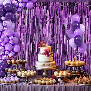 AIBIIN 2 Pack of 3.3x6.6ft Purple Foil Fringe Curtain Purple Streamers Backdrop Curtains for Purple Party Decorations Purple Wedding Birthday Bachelorette New Year Decor Photo Shoot Props