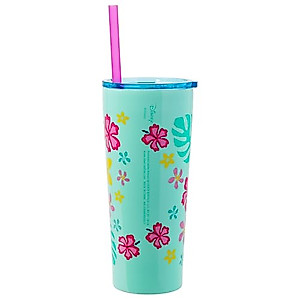 Silver Buffalo Disney Lilo and Stitch Aloha Double Walled Tumbler with Straw, 22 Ounces
