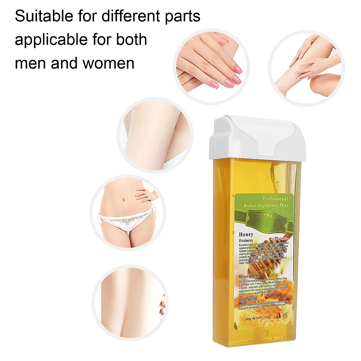 Roll-on Wax Cartridge Hair Removal Wax Roller Depilatory Wax for Professional Salons and Home Self Waxing 100g (Honey)