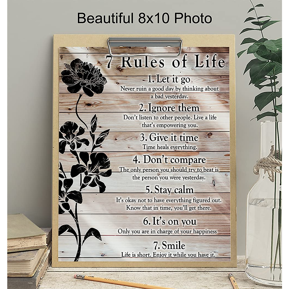 7 Rules Of Life Wall Art - Inspirational Gifts for Women, Men - Motivational Posters, 8x10 - Inspirational Wall Decor - Home Office, Bedroom, Living Room - Inspiring Positive Quotes Wall Decor