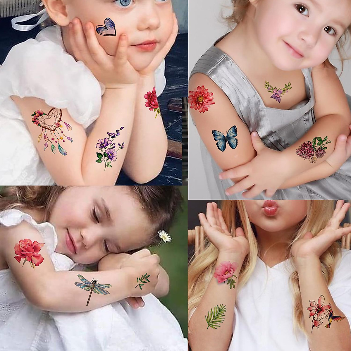 Tazimi 40 Sheets Flower Temporary Tattoos for Girl Kids -Rose Peony Lavender Butterfly Dragonfly Hydrangea Flower Collection Face Arm Body Tattoo Sticker Watercolor Flower Tattoos for Child Birthday Party Favors Supplies Gifts Decorations