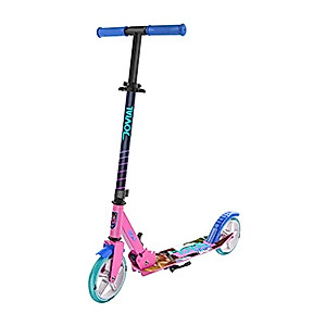 Jovial 2-Wheel Folding Kick Scooter - Compact Foldable Riding Scooter for Teens w/Adjustable Height, Alloy Anti-Slip Deck, 7” Wheels, Mud Guard Front Wheel, for Kids Boys/Girls 8+ Yrs Old (Miami)