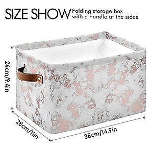 Mazeann Rose Gold Marble Storage Basket Bin Collapsible Foldable for Clothes Toys Storage Cabinets Waterproof Storage Box 15 x 11 x 9.5 inches, 2PCS