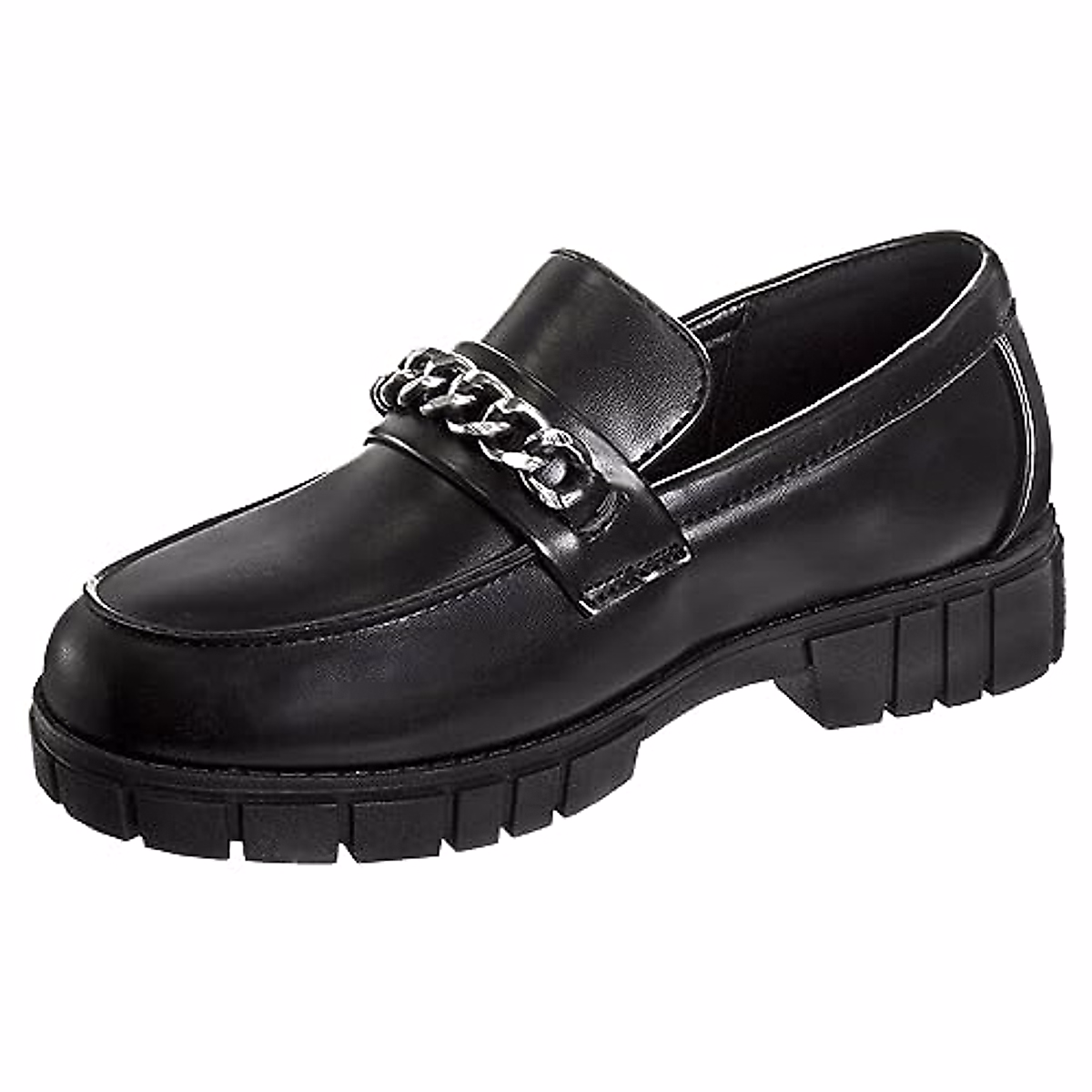 French Toast Girls Round Toe Ankle Strap Maryjane School Shoes - Mary Jane Chunky Platform Oxford Dress Shoe Pumps - Black Chain (Size 2 Big Kid)