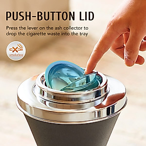 CO-Z 22" Standing Smokeless Ashtray for Cigarettes Cigars More | Metal Pedestal Cigarette and Cigar Ashtray | Fancy Retro Floor Ashtray with Lid for Home Office Decor with Cigarette Case, Matte Black