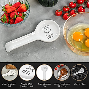 Ceramic Spoon Rest for Stove Top - Farmhouse Spoon Holder for Kitchen Counter - Coffee Spoon Rest, Kitchen Utensil Holder - Cooking Ladle Holder - Farmhouse Kitchen Decor, Accessories, Gifts (White)