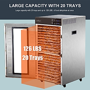 NutriChef Commercial Electric Food Dehydrator Machine | 20 Shelf Extra Large Capacity - Stainless Steel Trays | 2000-Watts, Digital Timer & Temperature Control | 18.11'' x 15.75'' x 31.89'' IN