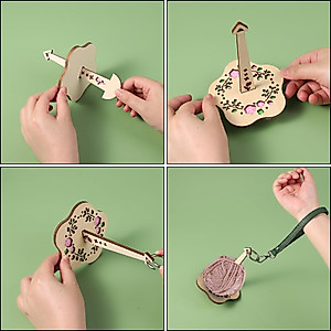 Portable Wrist Yarn Holder, Wood Yarn Holder with Leather Wristband Wrist Yarn Ball Holder Yarn Ball Minder Wooden Yarn Spinner Knitting Crocheting Gift for Craft Lovers (Green)
