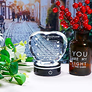 YWHL Gifts for Girlfriend Romantic to My Girlfriend Crystal Heart Keepsakes with Colorful LED Base Girlfriend Birthday Gifts, Anniversary Christmas Valentine's Day Present for Girlfriend from Boyfriend