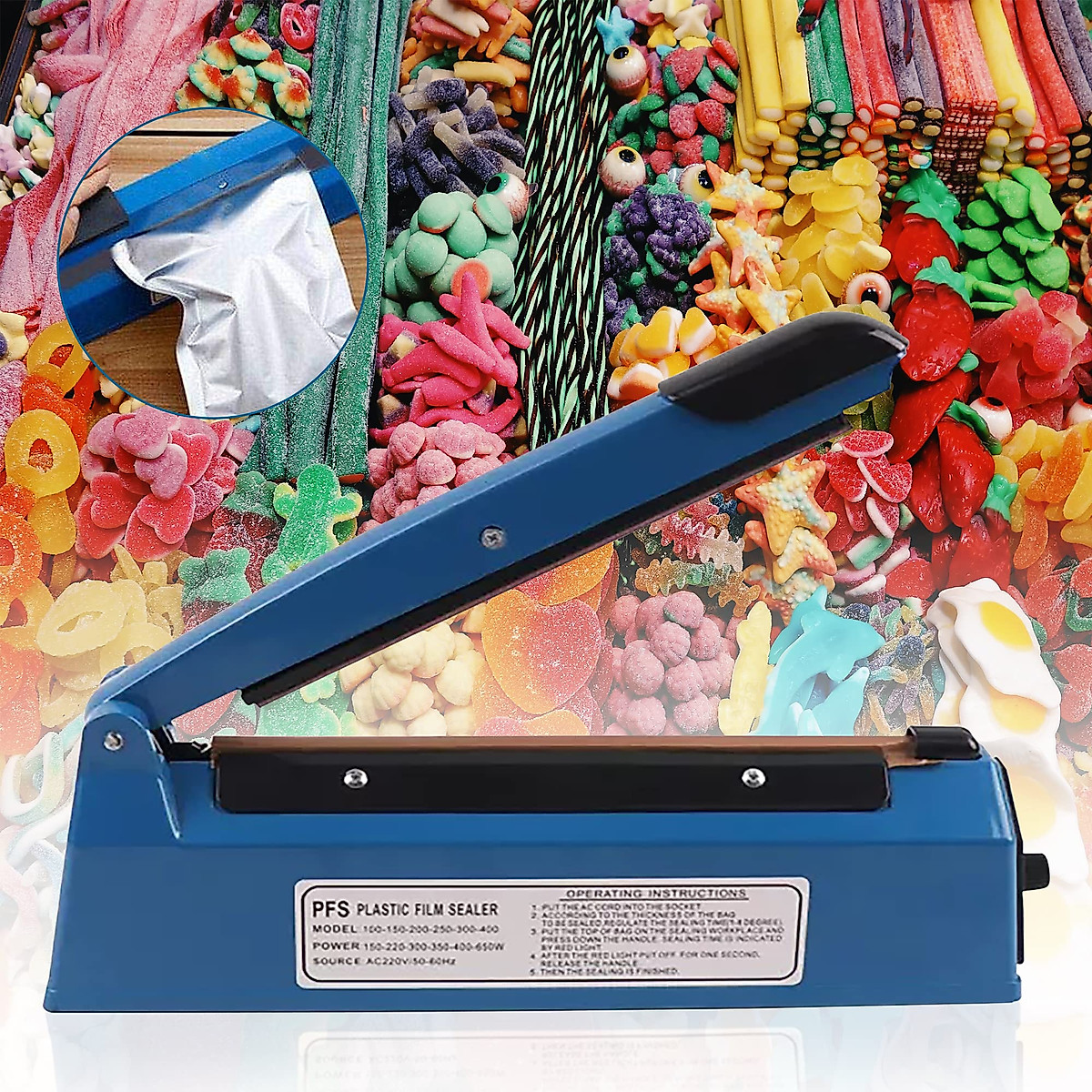 JIMBOH Impulse Sealer 8 Inch Manual Mini Bag Sealer Heavy Duty Heat Sealer Machine with Extra Replace Element Grip Manual Plastic Bags Sealer for Sealing Foods, PE & PP Bags