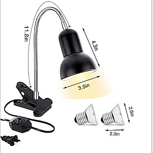 Reptile Heat Lamp, Turtle Tank Aquarium UVA UVB Light with Bracket and Adjustable Temperature Switch, Heating Light Lamp for Reptile Turtle Lizard Snake (with 2 Pack 50W Bulbs)