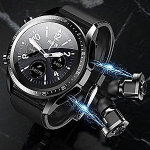 Smart Watch with Earbuds - 2 in 1 Round Fitness Track Watch, 1.28inch Smartwatch with Step, Heart Rate, Sleep Monitor, Waterproof Long Time Standby, Gifts for Men (Black)