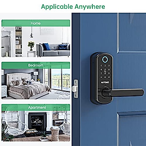 NUTOMO Fingerprint Door Handle Lock - Keyless Entry Door Lock - Digital Electronic Keypad Front Door Lock with Handle - User Passcode Auto Lock IC Cards - Smart Lock for Home Hotel Office Room - Black
