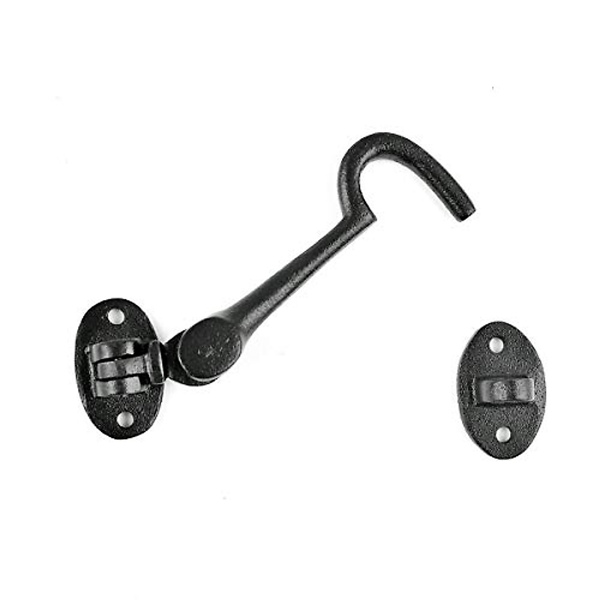 Renovators Supply Manufacturing Door Latch Lock 4.5 in. Black Wrought Iron Swivel Style Hook and Eye Latch for Door with Mounting Hardware