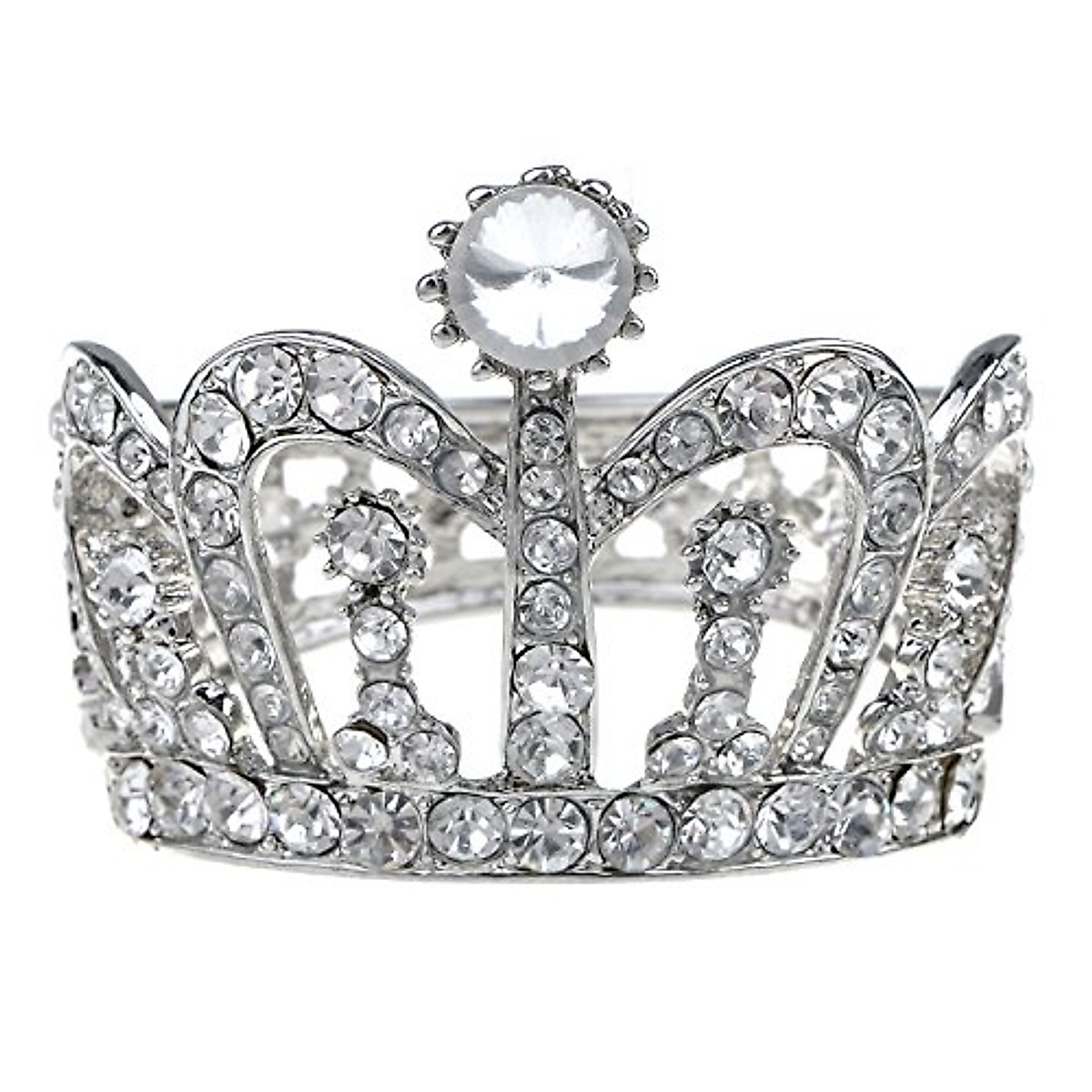 Alilang Silvery Tone Clear Crystal Colored Rhinestones Crown Tiara Princess Cuff Bracelet