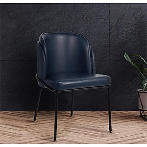 Meridian Furniture Jagger Collection Modern | Contemporary Faux Leather Upholstered Dining Chair with Matte Black Iron Legs, Set of 2, 22" W x 23" D x 31" H, Navy