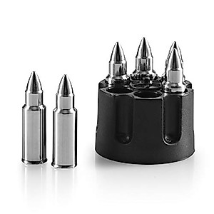 Whiskey Gun Decanter Set + 4 Whisky Bullet Glasses on Gun Shaped Rich Wood Classic Mahogany Base Tray with Bullet Chilling Stones Gift Packaging - for Liquor Scotch Bourbon - Christmas Holiday Gift