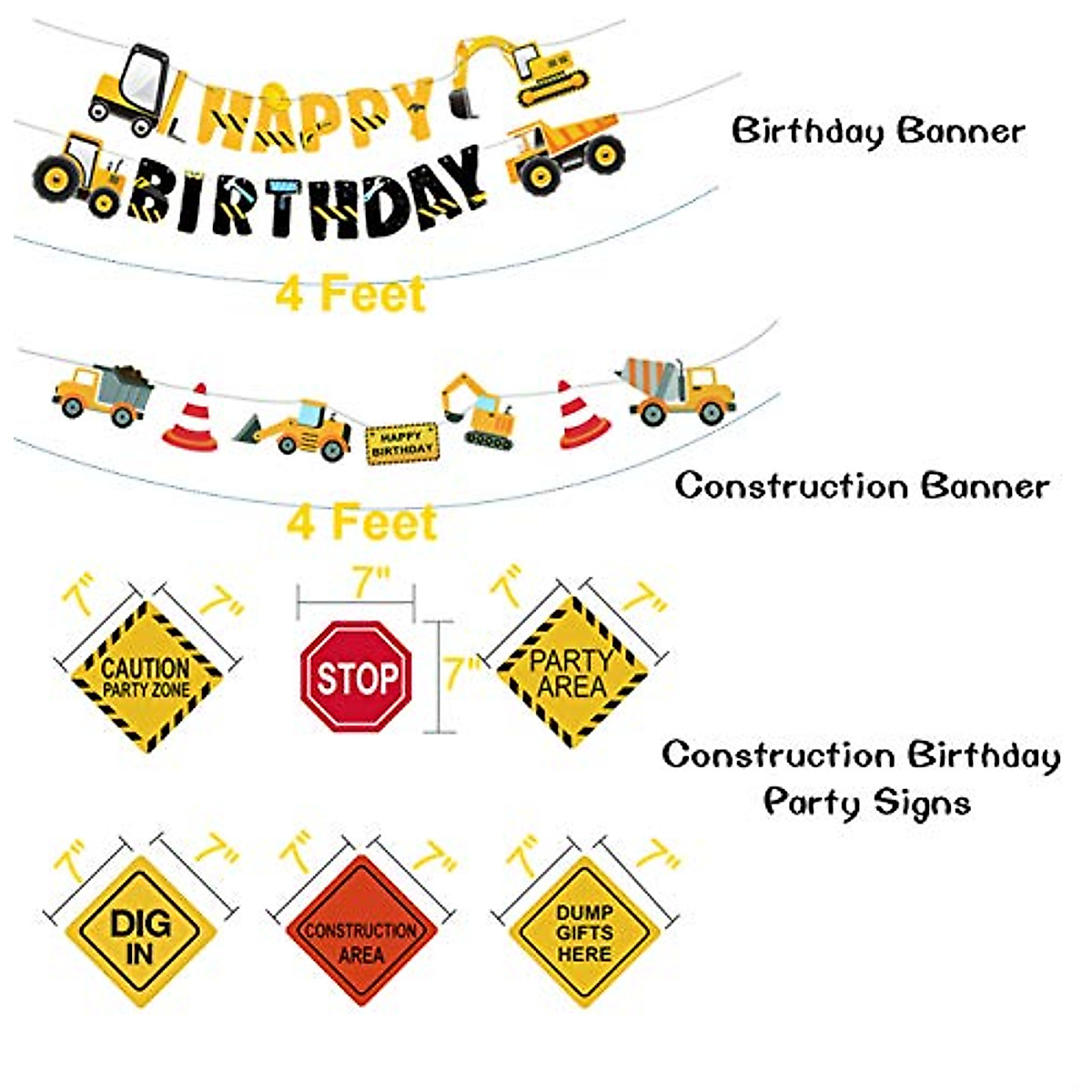 Construction Birthday Party Supplies Dump Truck Party Decorations Kits Set with 2 foil balloons for Kids Birthday Party 52 pack
