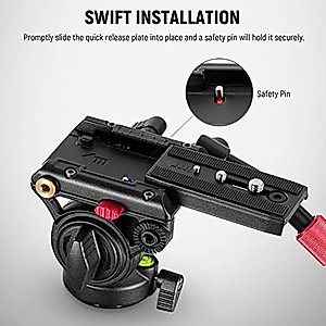NEEWER Video Tripod Fluid Head with Quick Release Plate Compatible with Manfrotto, Telescopic Handle & Panorama Scaled Base (⌀55mm), Max Load 13.2lb/6kg, Heavy Duty for DSLR Video Cameras, GM001