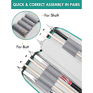 PEKREWS Pool Cue Case 4x4 Pool Stick Bag with Backpack Straps Soft Billiard Cue Carrying Case with Shoulder Strap, Billiard Stick Case Holds 4 Butts 4 Shafts and Billiards Accessories, Black