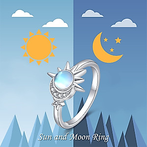 YAFEINI Moon Sun Rings 925 Sterling Silver Synthetic Moonstone Ring Moon Sun Star Jewelry Valentine's Day Birthday Gifts for Women Girlfriends Wife (8)