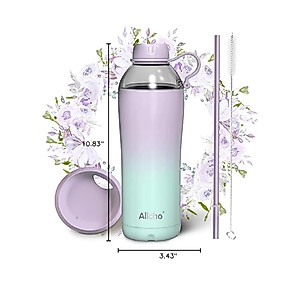 Allcho Insulated Water Bottle for Women, 18 oz Stainless Steel Water Bottles, Double Walled, 2 Lids (Chug & Tumbler) - Hydrate & Caffeinate, Gifts
