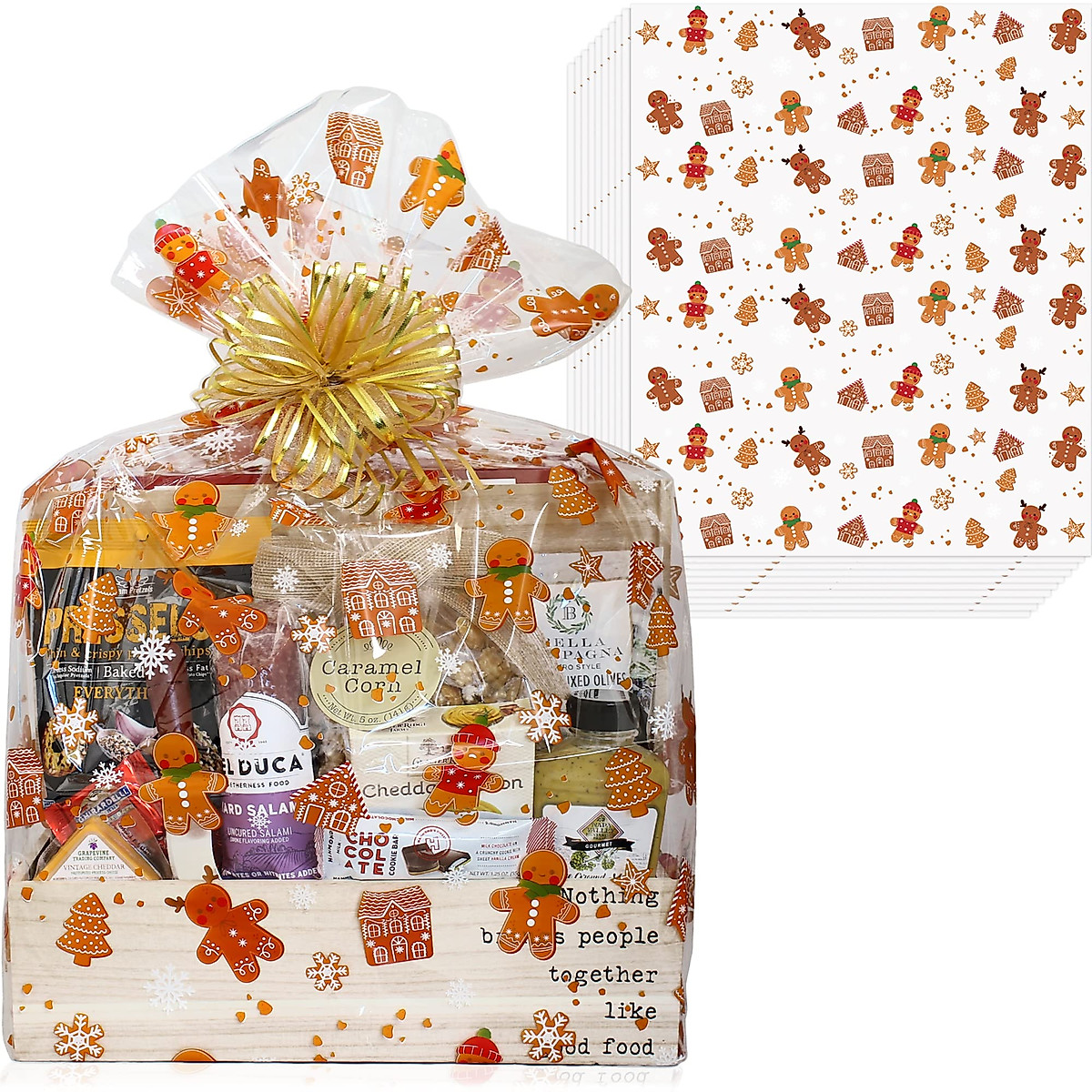 AnapoliZ Christmas Cellophane Wrap Bags | (10 Pcs) X-Large 24” in X 30” in | 2.5 Mil Thick Crystal Clear Cellophane Bags for Christmas Baskets | Gifts, Baskets Wrapping | Christmas Gingerbread Bags