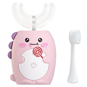 TUTULOO Electric Toothbrush for Kids 2-8 Years, IPX7 Waterproof, Easy to Clean U-Shaped Silicone Brush Head, Tooth Brush with 3 Modes for Girls(Pink)