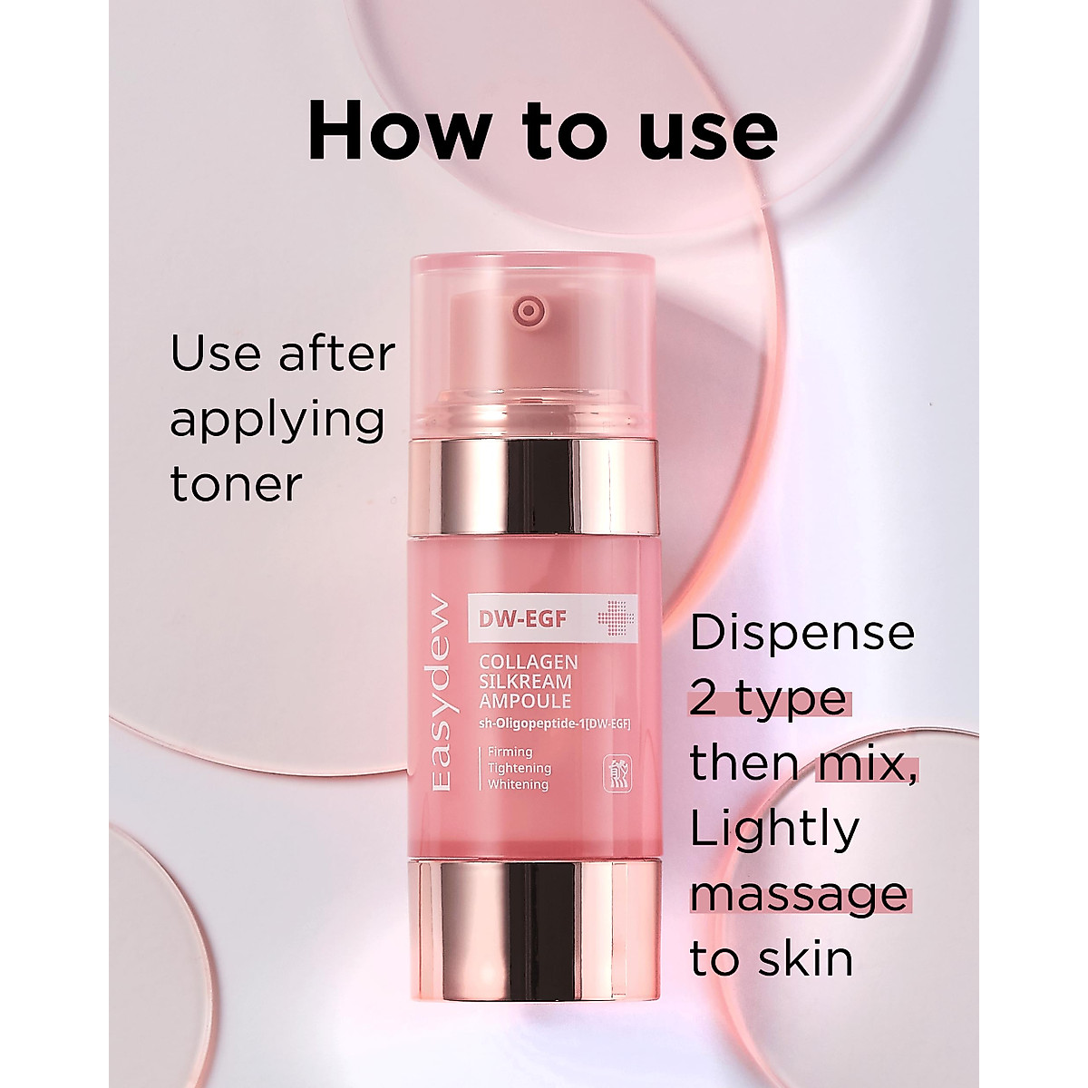 EASYDEW EGF 55% Collagen Silkream Ampoule- Korean Facial Serum for Firmness & Elasticity with Peptides, Amino Acids - Day & Night Anti Aging Silky Smooth Skincare, 1.86oz.